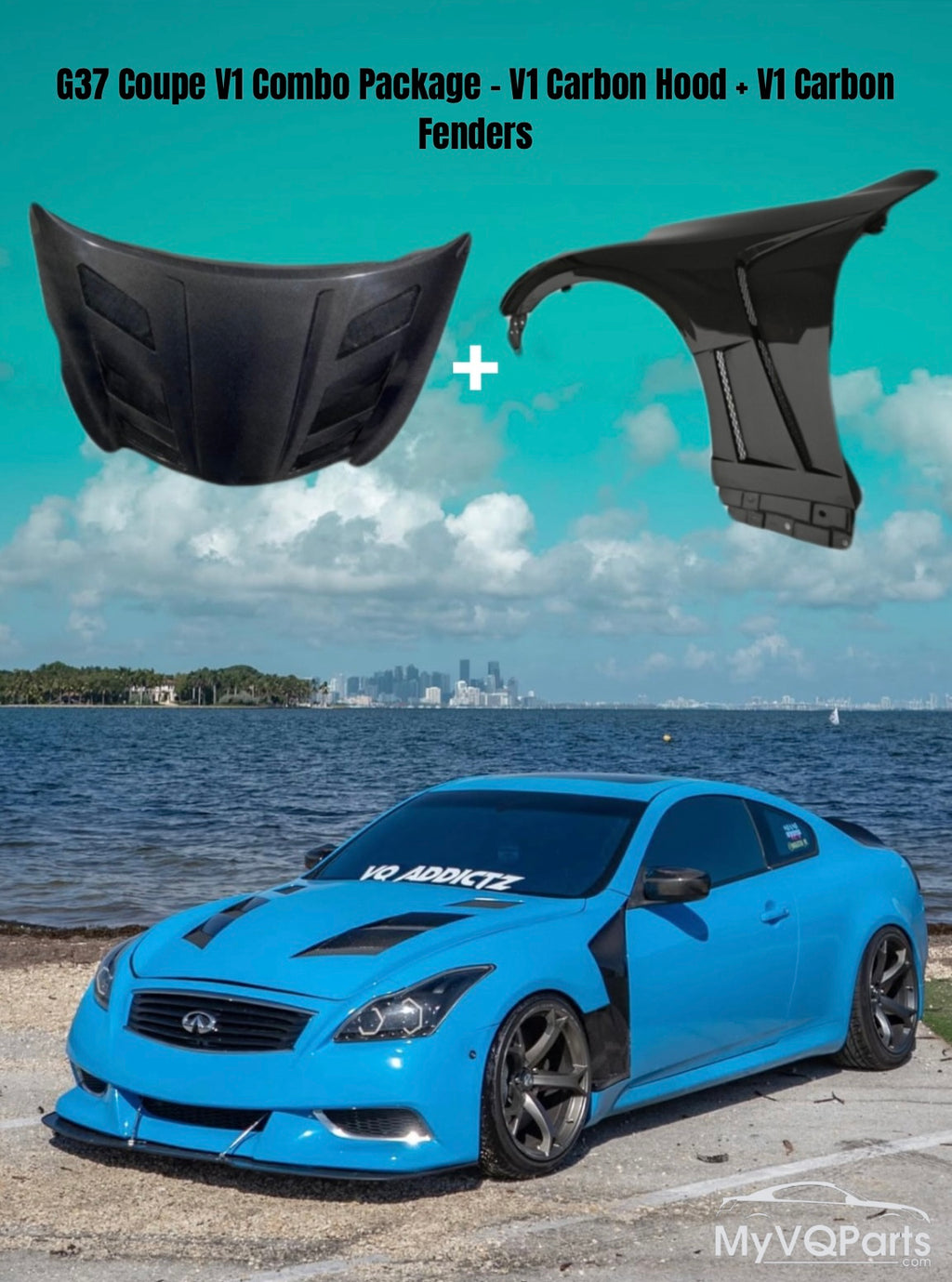 MyVQParts G37 Coupe V1 Combo Package – V1 Carbon Hood + V1 Carbon Fend