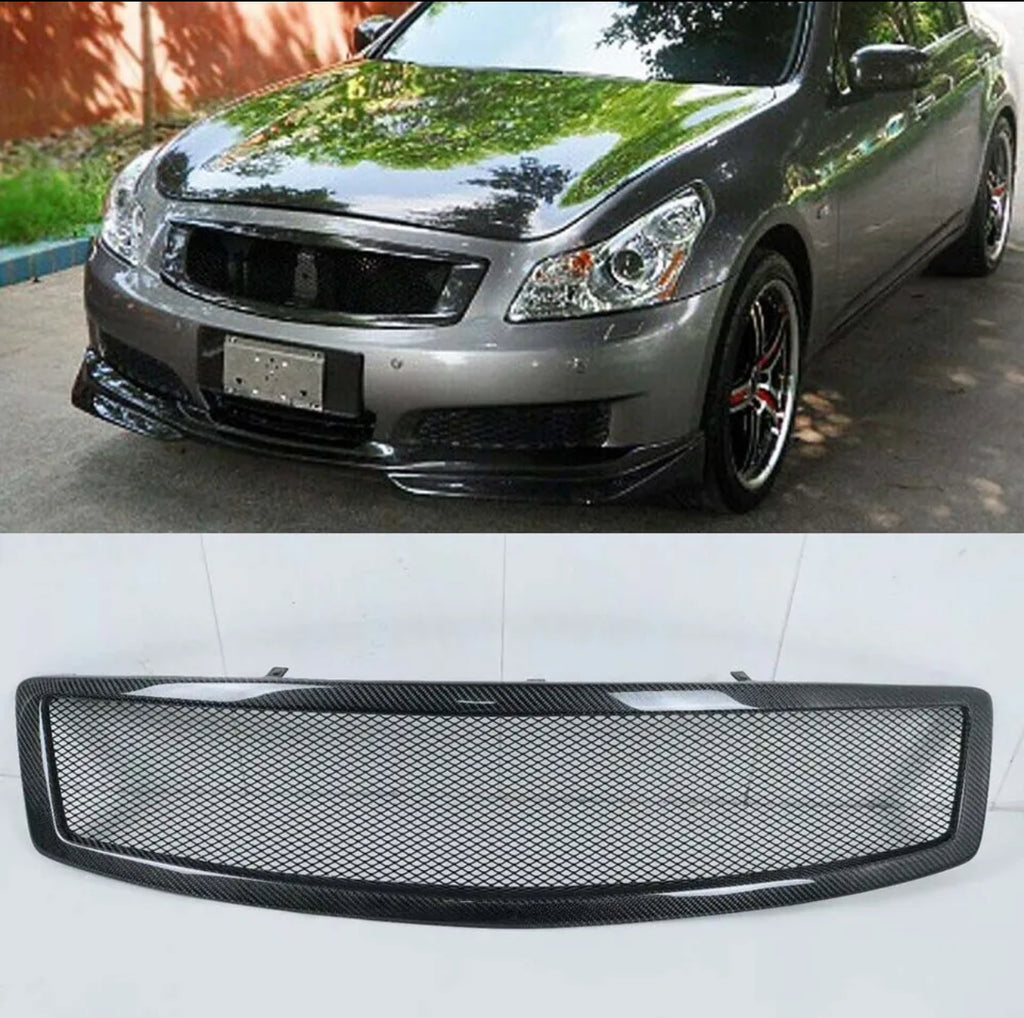 Carbon Fiber Front Mesh Grill Grille Fits Infiniti G G35 G37 2007-2009